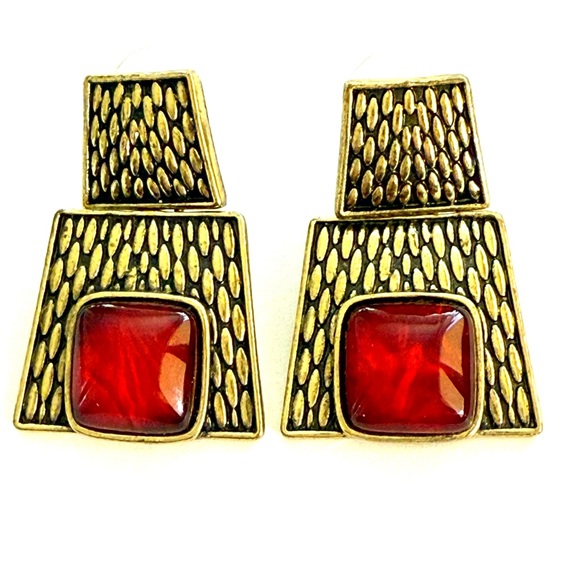 Jewelry | Vintage Artisan Elegant Gold Tone And Red Earrings | Poshmark